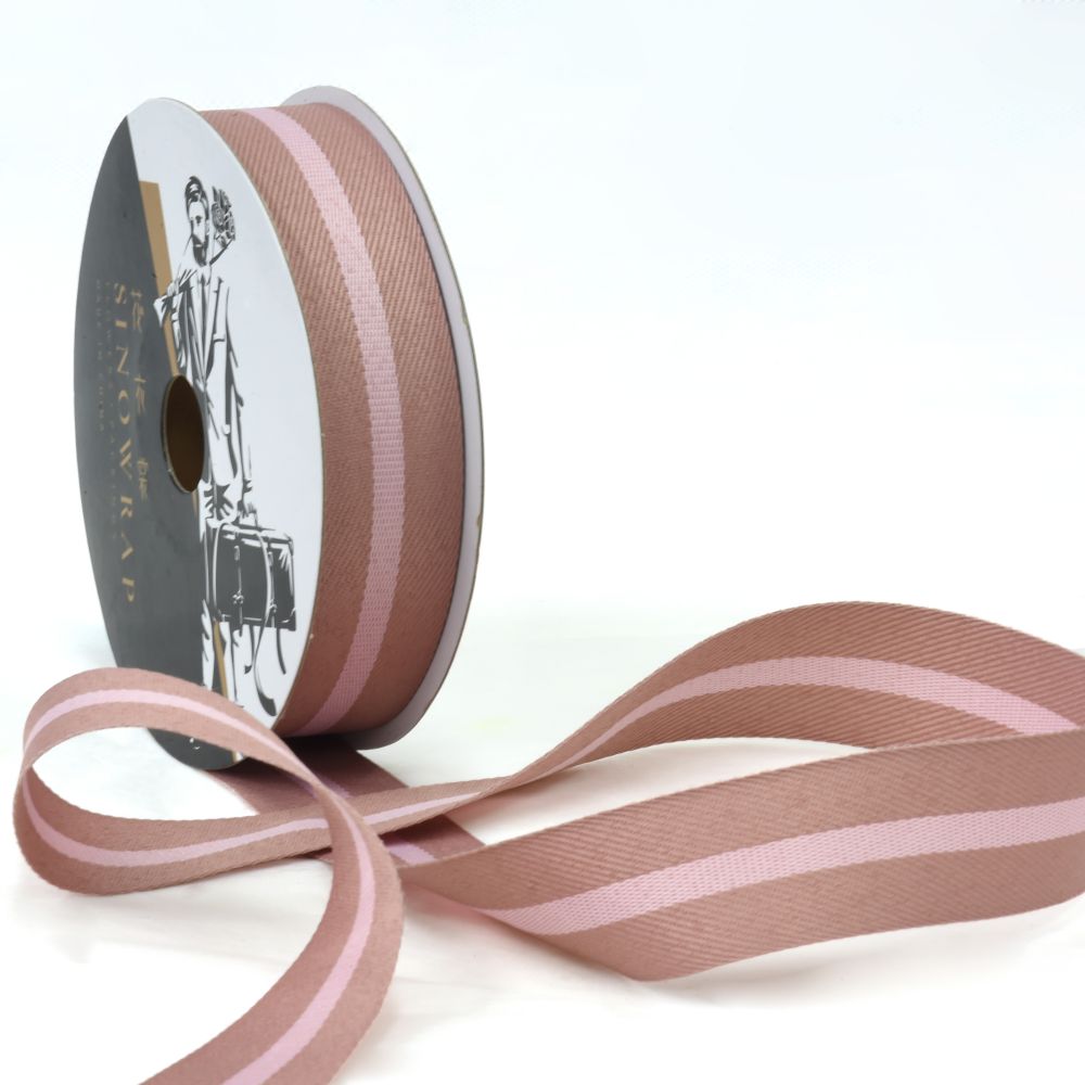 26mm Lanee Polyester Cotton Ribbon - #162 Deep Peach / Pink Line. 20 ...