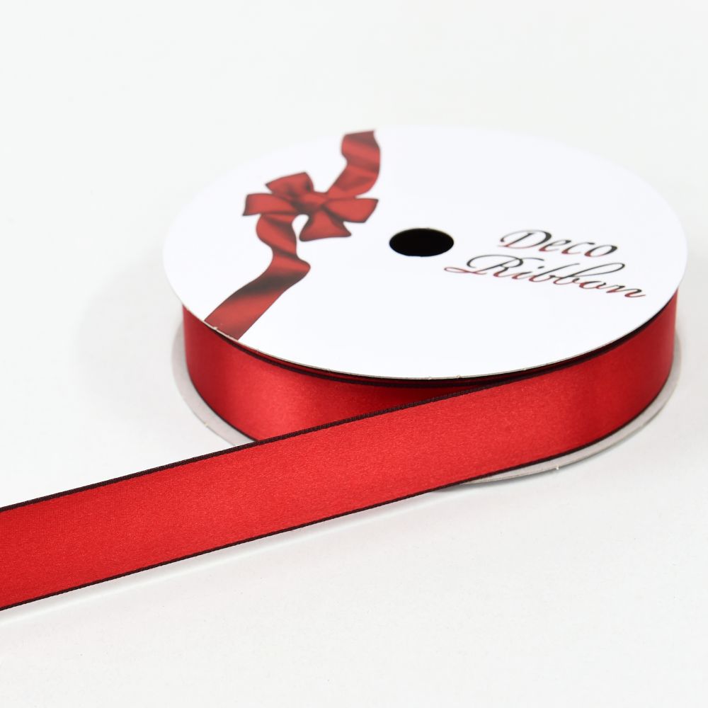 Korean Satin (Side Line Satin) - Red - 25mm x 25yds Roll