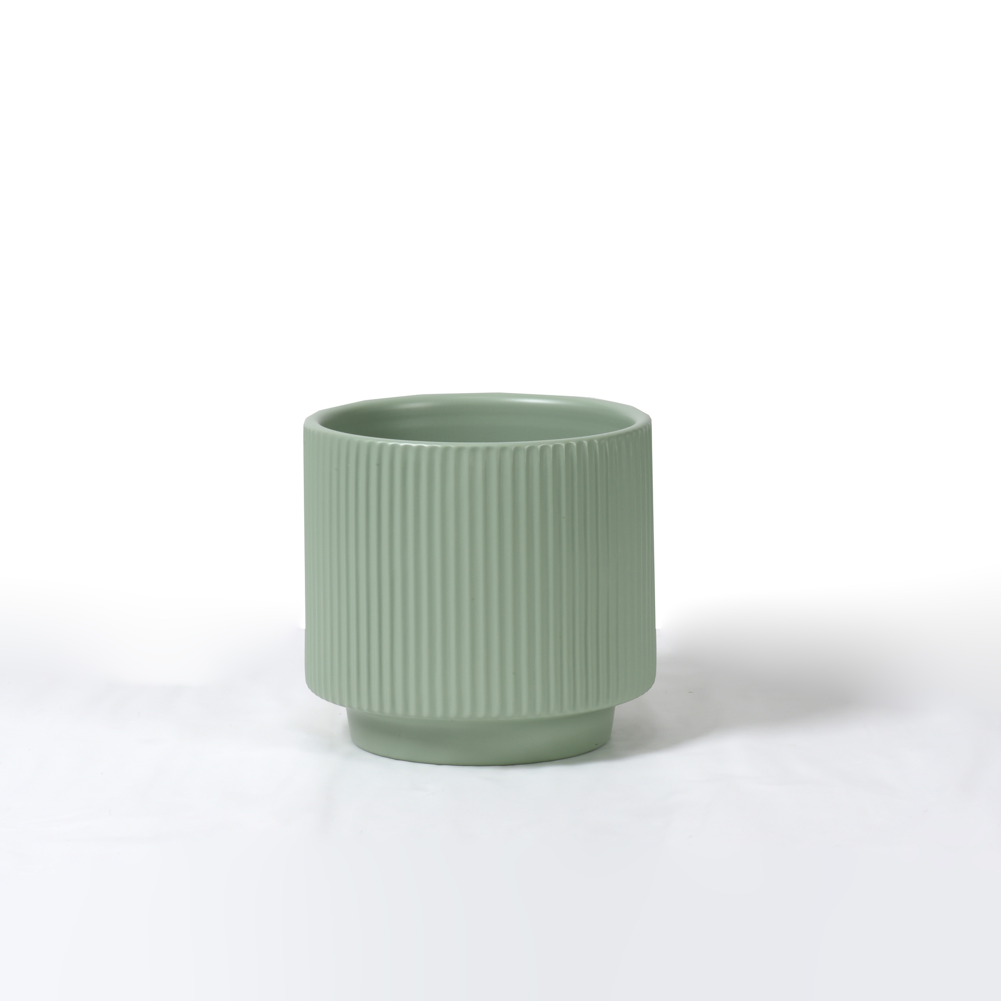 Ceramic - Round Cylinder Vase w/Vertical Line & Short Base. Color: Mint ...