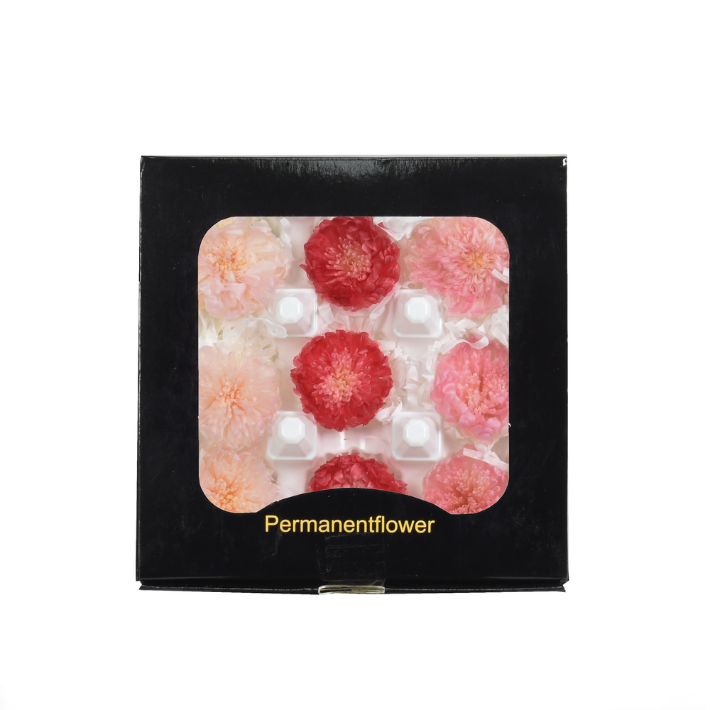 Preserved Mini Pom - Pink/Red/Peach. 2-3cm Ø. 9 Blooms per box.